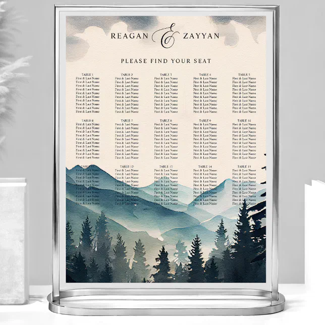 Watercolor Pine Mountain Wedding Seating Chart | Zazzle