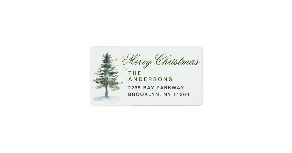 Watercolor Pine Tree Chic Christmas Return Address Label | Zazzle