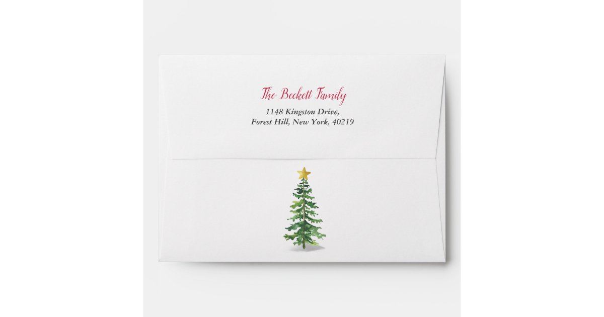 Watercolor Pine Tree Christmas Holiday Envelope | Zazzle
