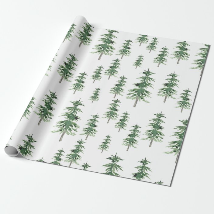 Watercolor Pine Tree Pattern Wrapping Paper | Zazzle.com