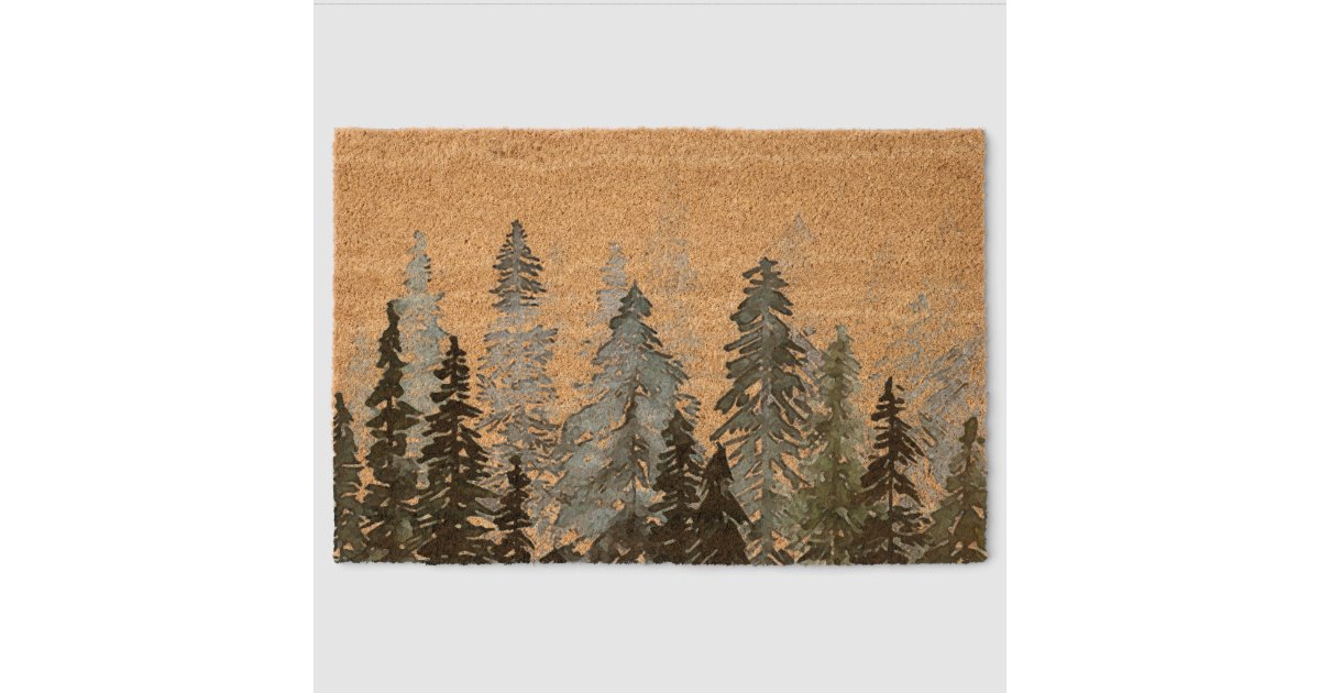 Watercolor Pine Tree Woods Forest Custom Fiber Doormat | Zazzle