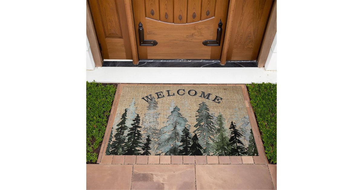 Watercolor Pine Tree Woods Forest Welcome Doormat | Zazzle