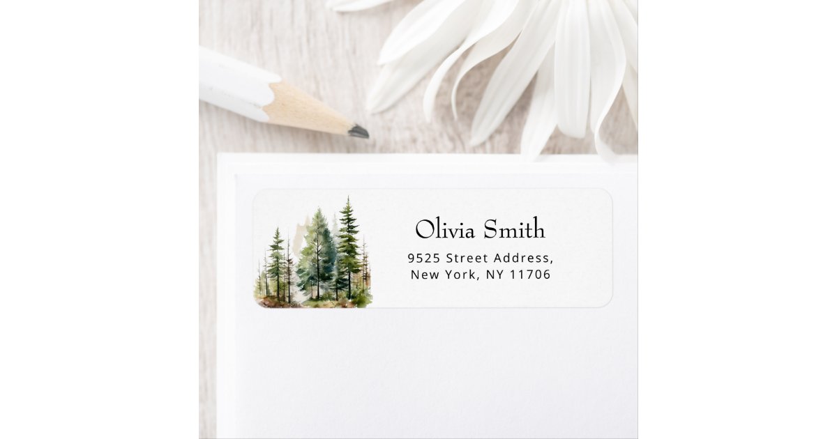 Watercolor pine trees forest return Address Label | Zazzle