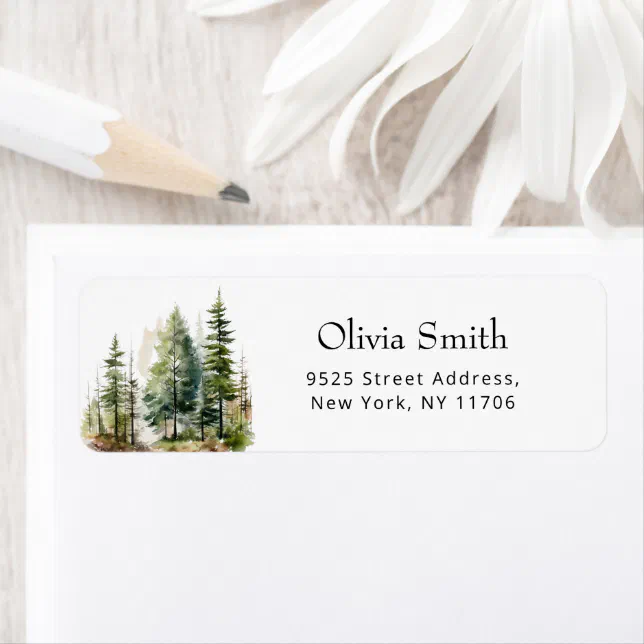 Watercolor pine trees forest return Address Label | Zazzle