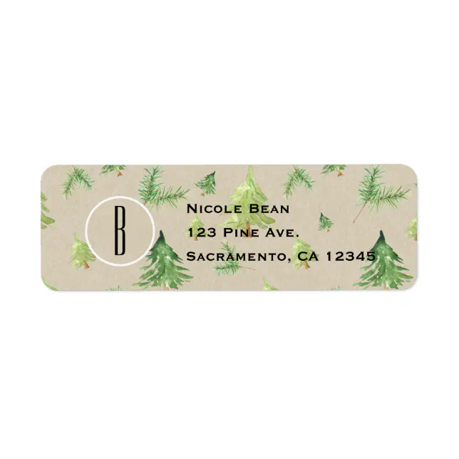 Watercolor Pine Trees Kraft & White Rustic Wedding Label | Zazzle