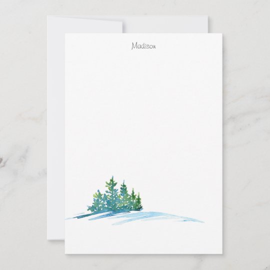 Watercolor Pine Trees Snowscape Note Card | Zazzle.com