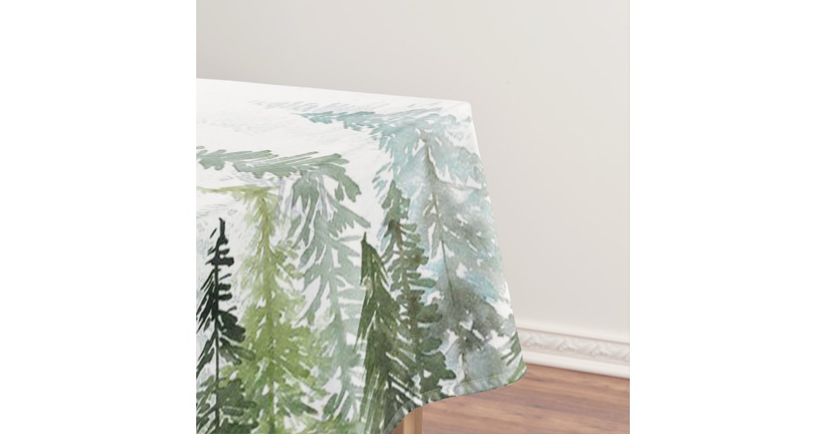 Watercolor Pine Trees Tablecloth | Zazzle