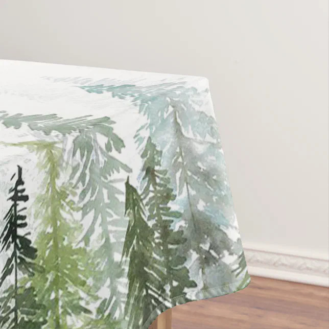 Watercolor Pine Trees Tablecloth | Zazzle