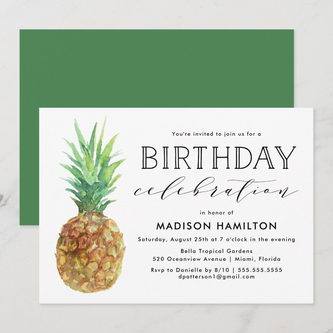 Watercolor Pineapple | Birthday Party Invitation | Zazzle
