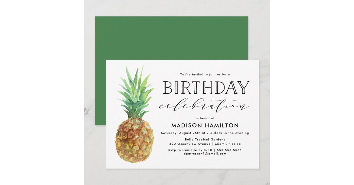 Watercolor Pineapple | Birthday Party Invitation | Zazzle
