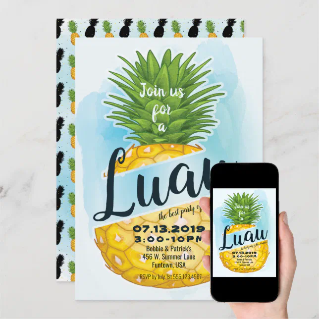 Watercolor Pineapple Luau Summer Party Invitation | Zazzle