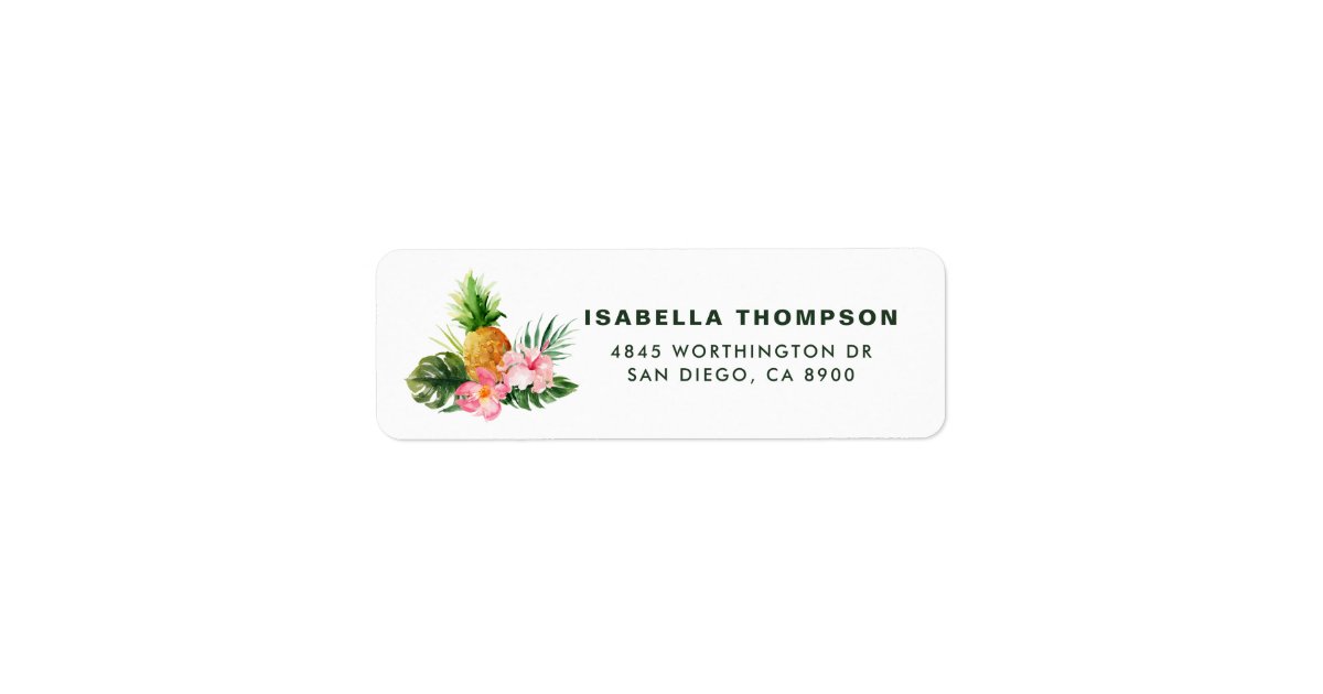 Watercolor Pineapple Tropical Custom Address Label | Zazzle