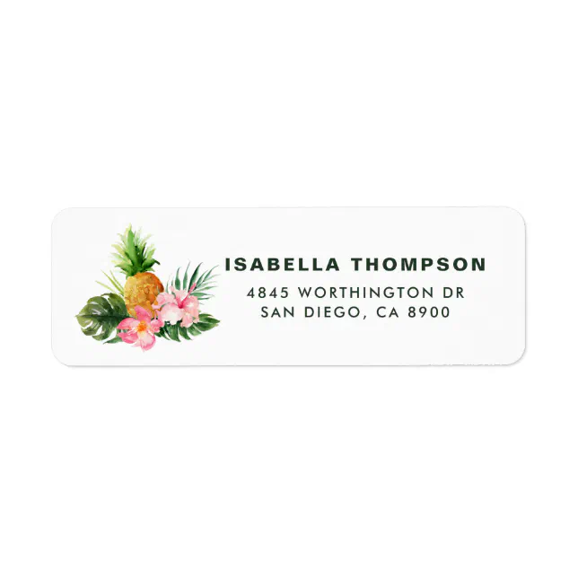 Watercolor Pineapple Tropical Custom Address Label | Zazzle