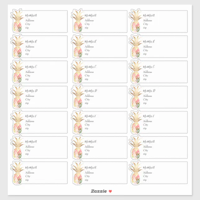 Watercolor Pineapples Guest Address Labels | Zazzle