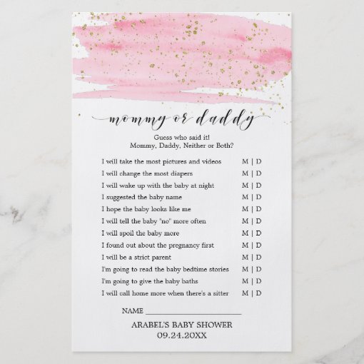 Watercolor Pink and Gold Baby Word Scramble Game Flyer | Zazzle