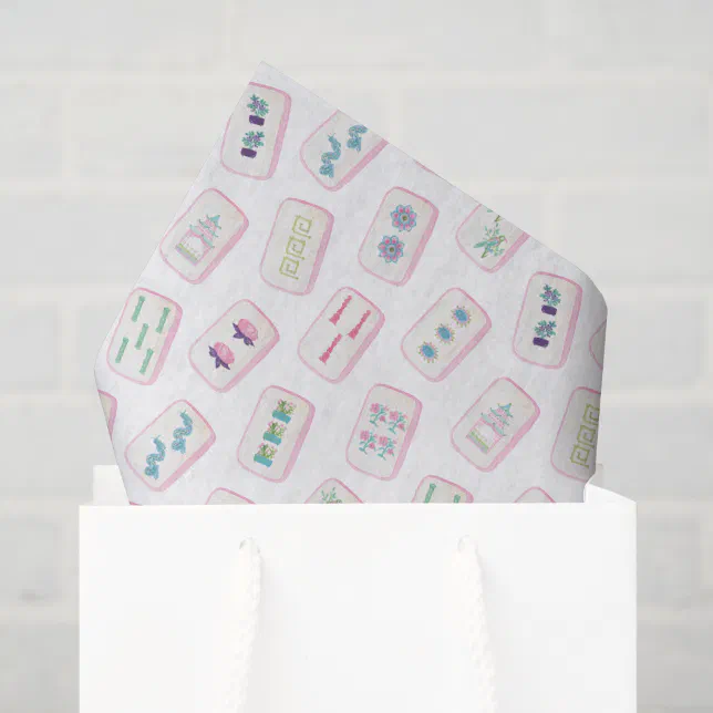 Watercolor Pink and Green Mahjong Tiles Tissue Paper | Zazzle