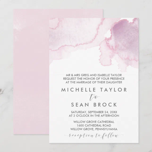 Watercolor | Pink and Purple Formal Wedding Invitation | Zazzle