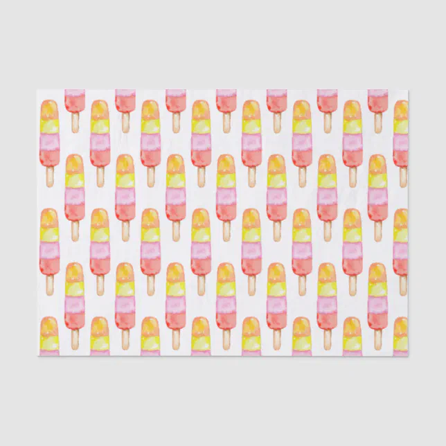 Watercolor Pink and Red Popsicles Tissue Paper | Zazzle