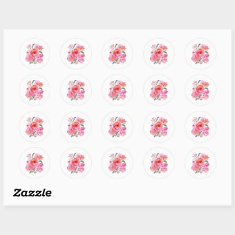 Watercolor Pink Beautiful Flowers Classic Round Sticker | Zazzle