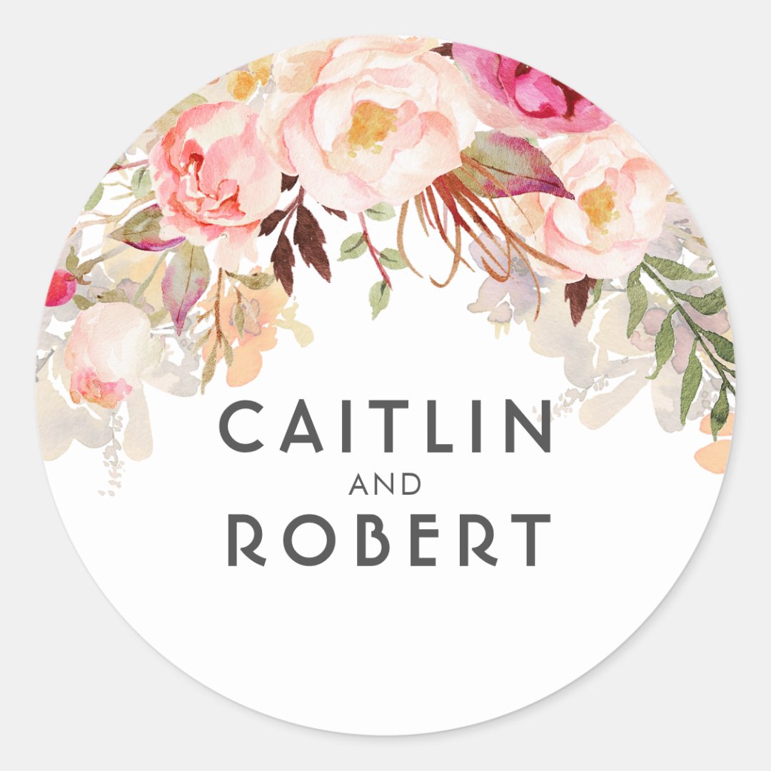 Watercolor Pink Blush Flowers Classic Round Sticker | Zazzle