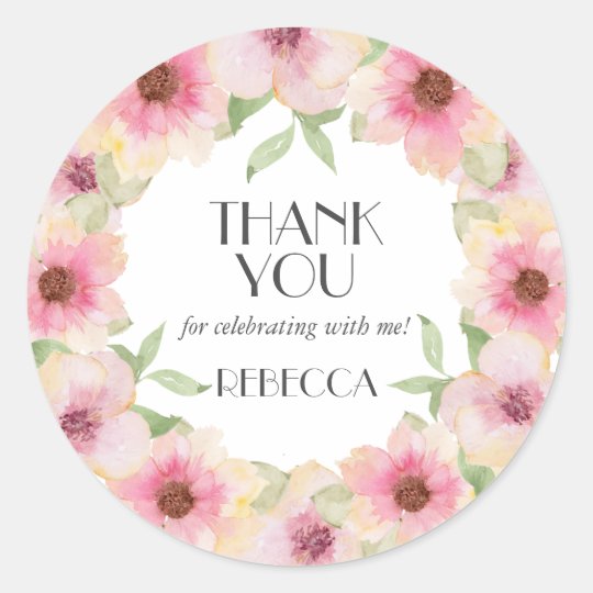 Watercolor Pink Blush Flowers Classic Round Sticker | Zazzle.com