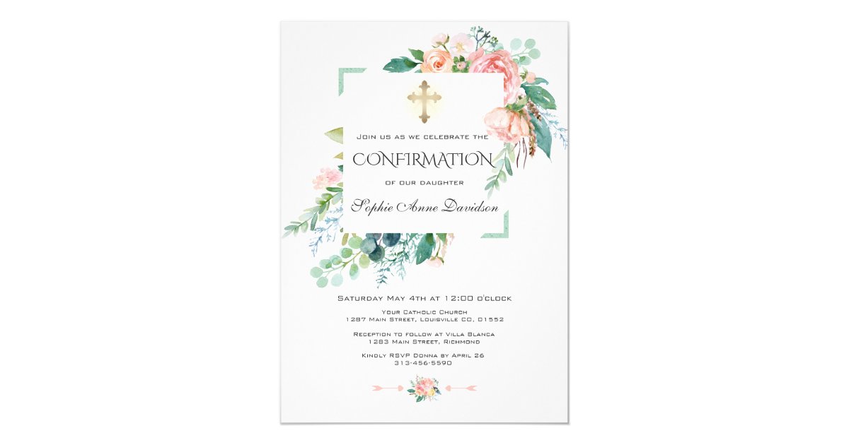 Watercolor Pink Blush White Floral Confirmation Invitation | Zazzle.com