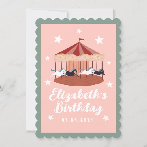 Watercolor pink Carousel Carnival Birthday Invitation | Zazzle