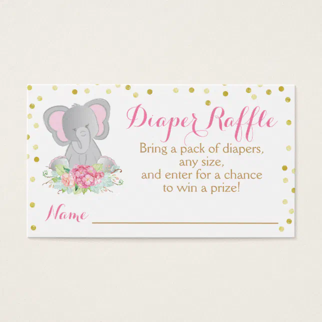 Watercolor Pink Elephant Baby Shower Diaper Raffle | Zazzle