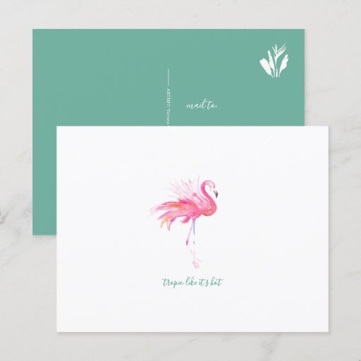 Watercolor Pink Flamingo Postcard | Zazzle
