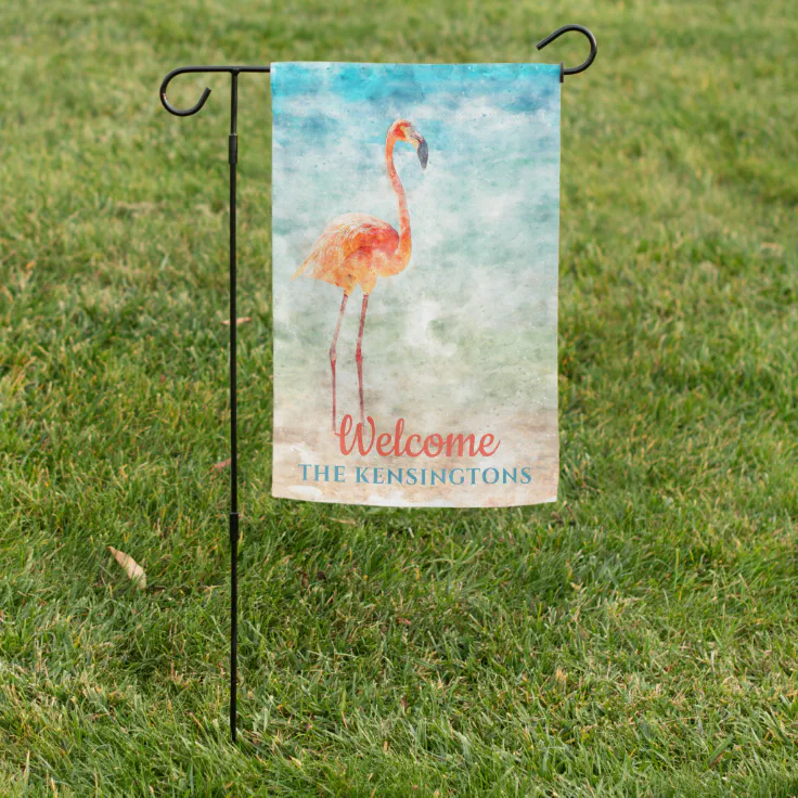 Watercolor Pink Flamingo | Tropical Welcome Garden Flag | Zazzle