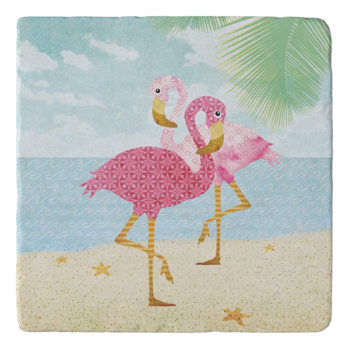 Watercolor Pink Flamingos on the Beach Trivet | Zazzle.com