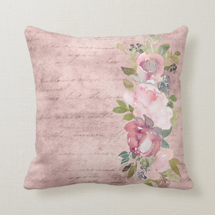 Watercolor Pink Floral Accent on Dusty Rose Script Throw Pillow ...
