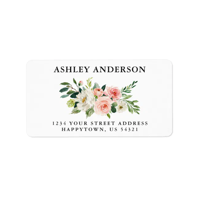 Watercolor Pink Floral and Greenery Address Label | Zazzle