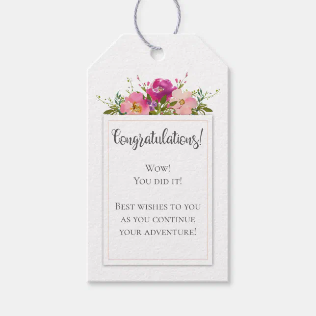 Watercolor Pink Floral Graduation Congratulations Gift Tags | Zazzle