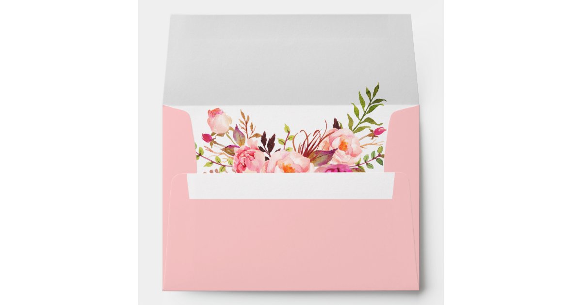 Watercolor Pink Floral Invitation Envelope | Zazzle