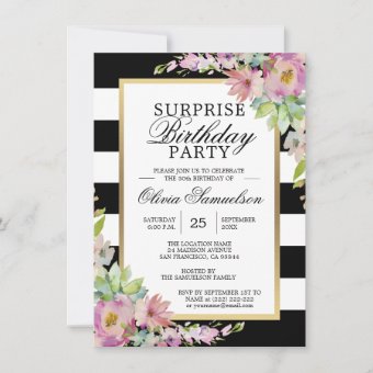 Watercolor Pink Floral SURPRISE Birthday Party Invitation | Zazzle