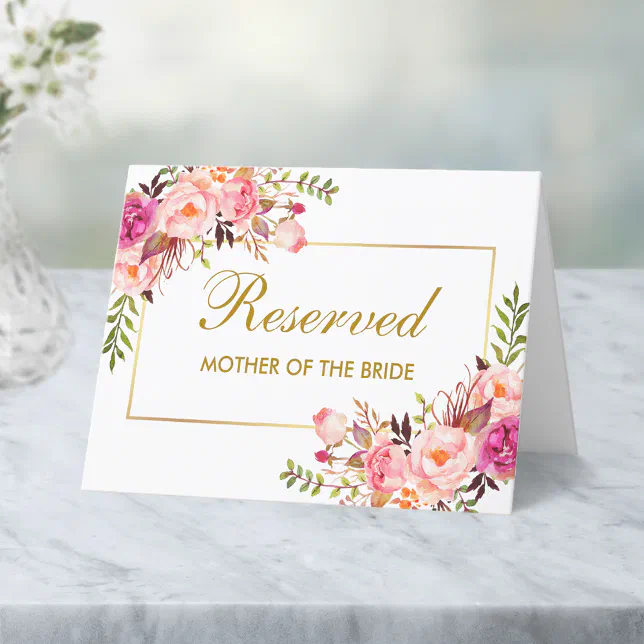 Watercolor Pink Floral Wedding Reserved Name Place Card | Zazzle