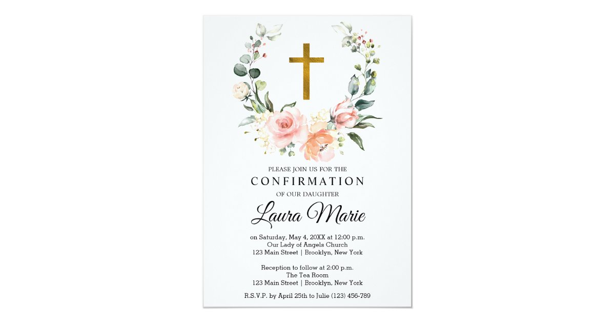 Watercolor Pink Florals Confirmation Invitation | Zazzle.com