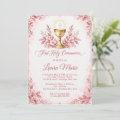 Watercolor Pink Florals First Holy Communion Invitation | Zazzle