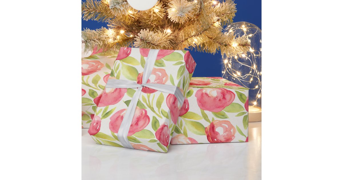Watercolor Pink Flower Pattern Wrapping Paper | Zazzle