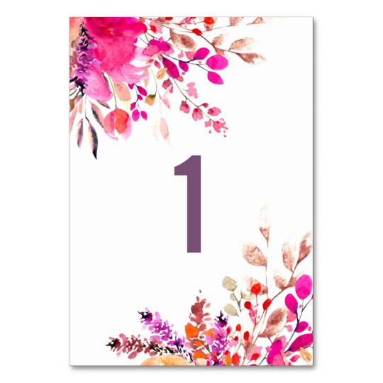 Watercolor pink flowers. Garden floral wedding Tab Table Number ...