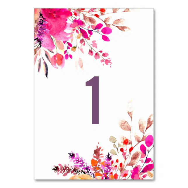 Watercolor pink flowers. Garden floral wedding Tab Table Number | Zazzle