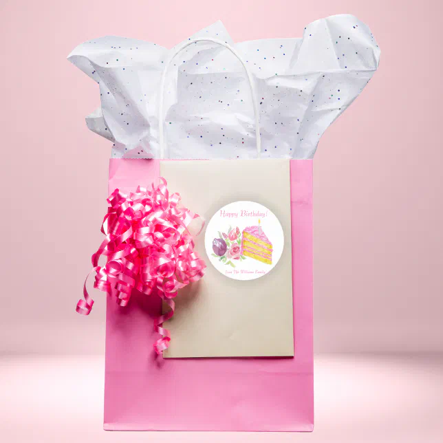 Watercolor Pink Frosting Birthday Cake Square Sticker | Zazzle