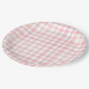 Watercolor Pink Gingham Paper Plates | Zazzle