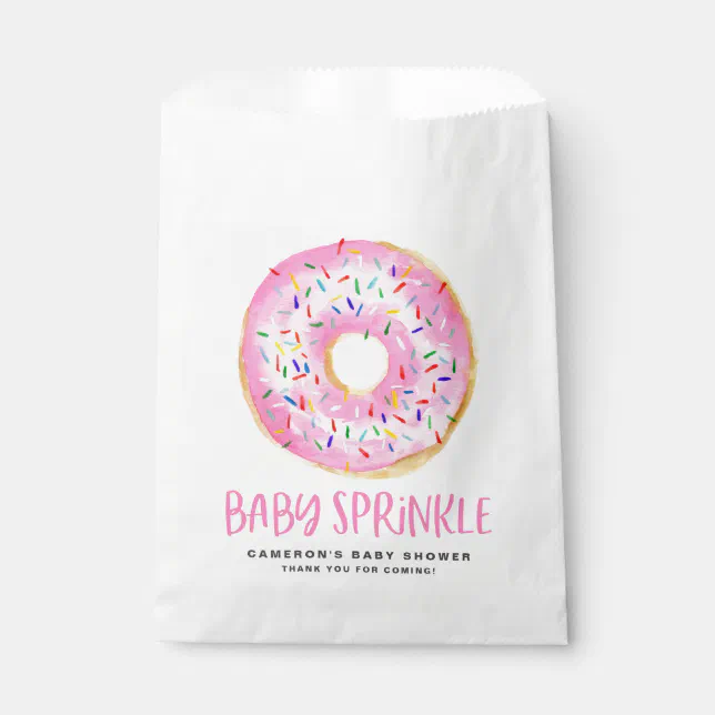Watercolor Pink Glazed Donut Baby Sprinkle Favor Bag | Zazzle