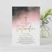 Watercolor Pink & Gold Confirmation Invitation | Zazzle