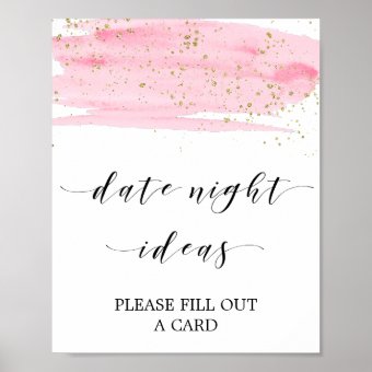 Watercolor Pink & Gold Date Night Ideas Sign | Zazzle