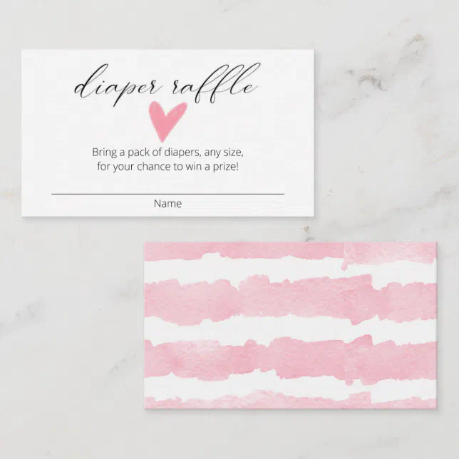 Watercolor pink heart modern diaper raffle tickets enclosure card | Zazzle