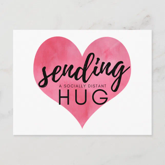 Watercolor Pink Heart Social Distancing Hug Postcard | Zazzle