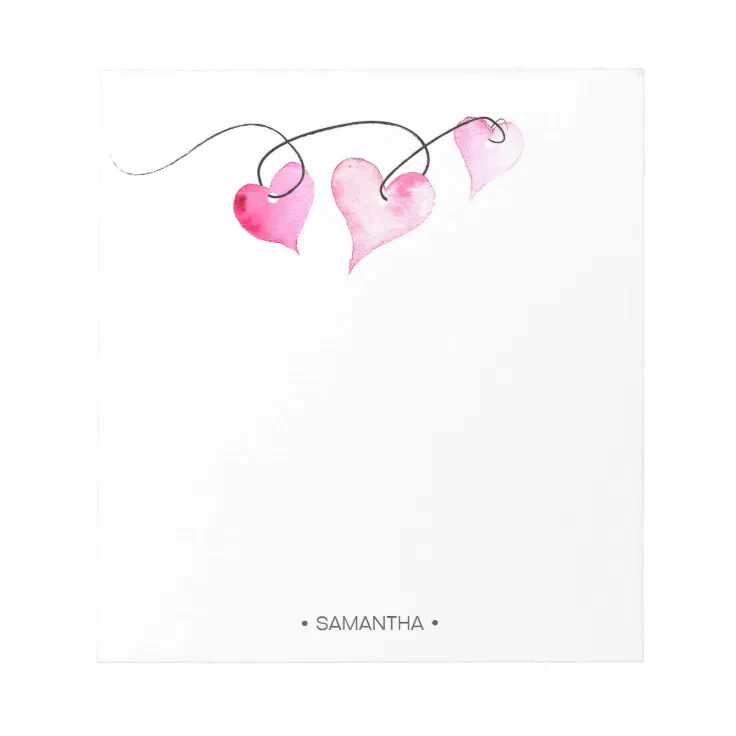 Watercolor Pink Hearts Personalized Stationery Notepad | Zazzle